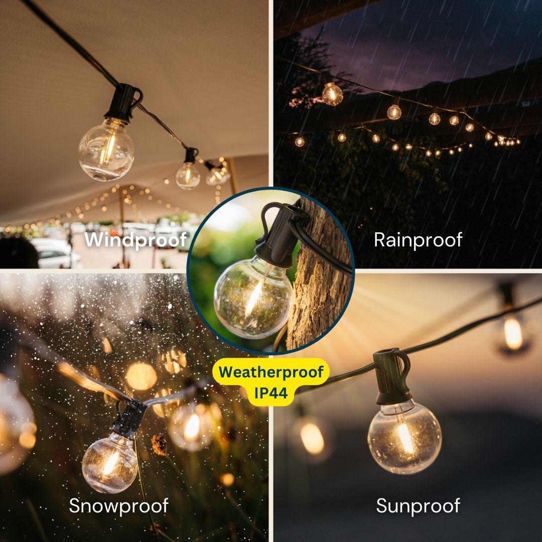 String Lights - 20m Warm White LED Bulbs | Patio Lighting