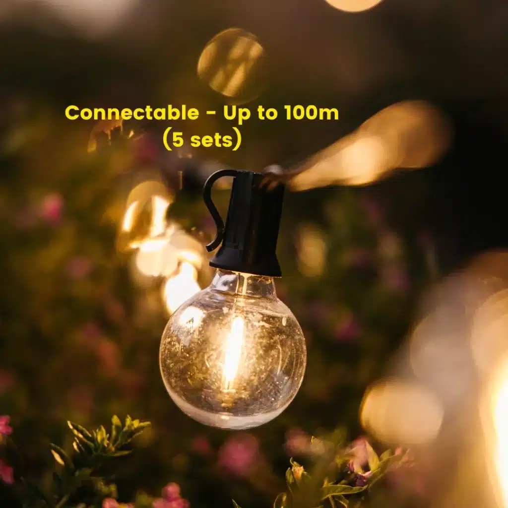 String Lights - 20m Warm White LED Bulbs | Patio Lighting
