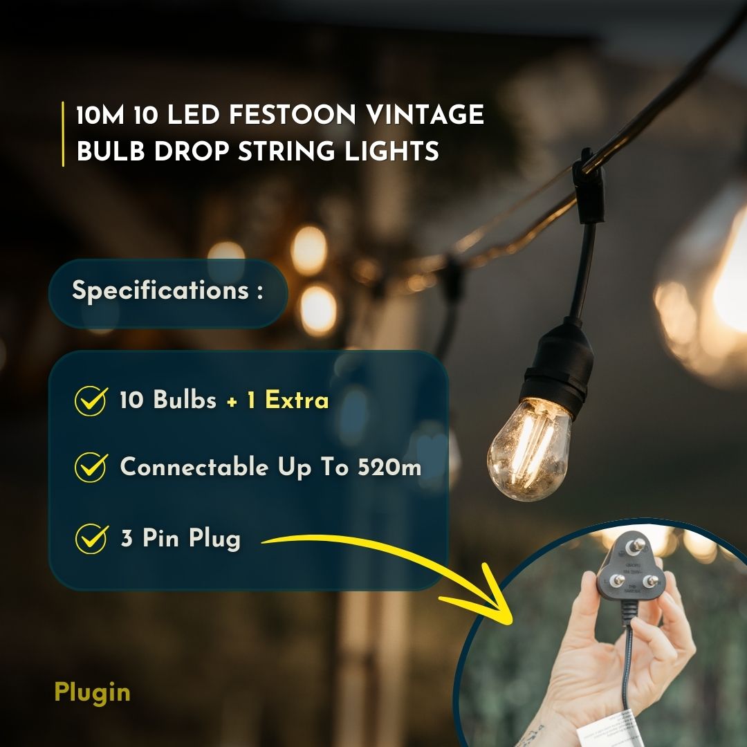 20m Festoon String Lights | Warm White Outdoor Glow