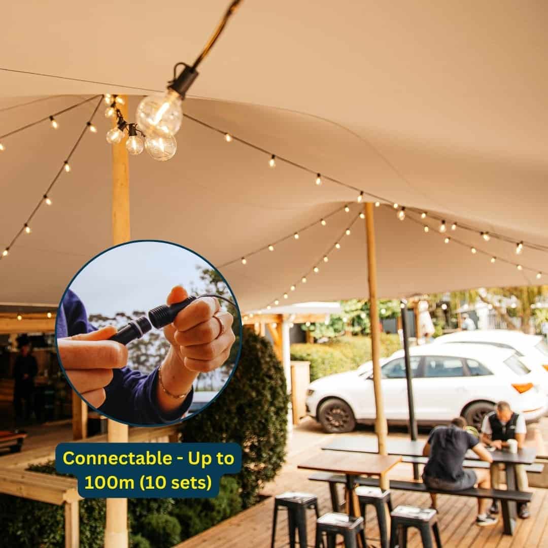 String Lights - 20m Warm White LED Bulbs | Patio Lighting