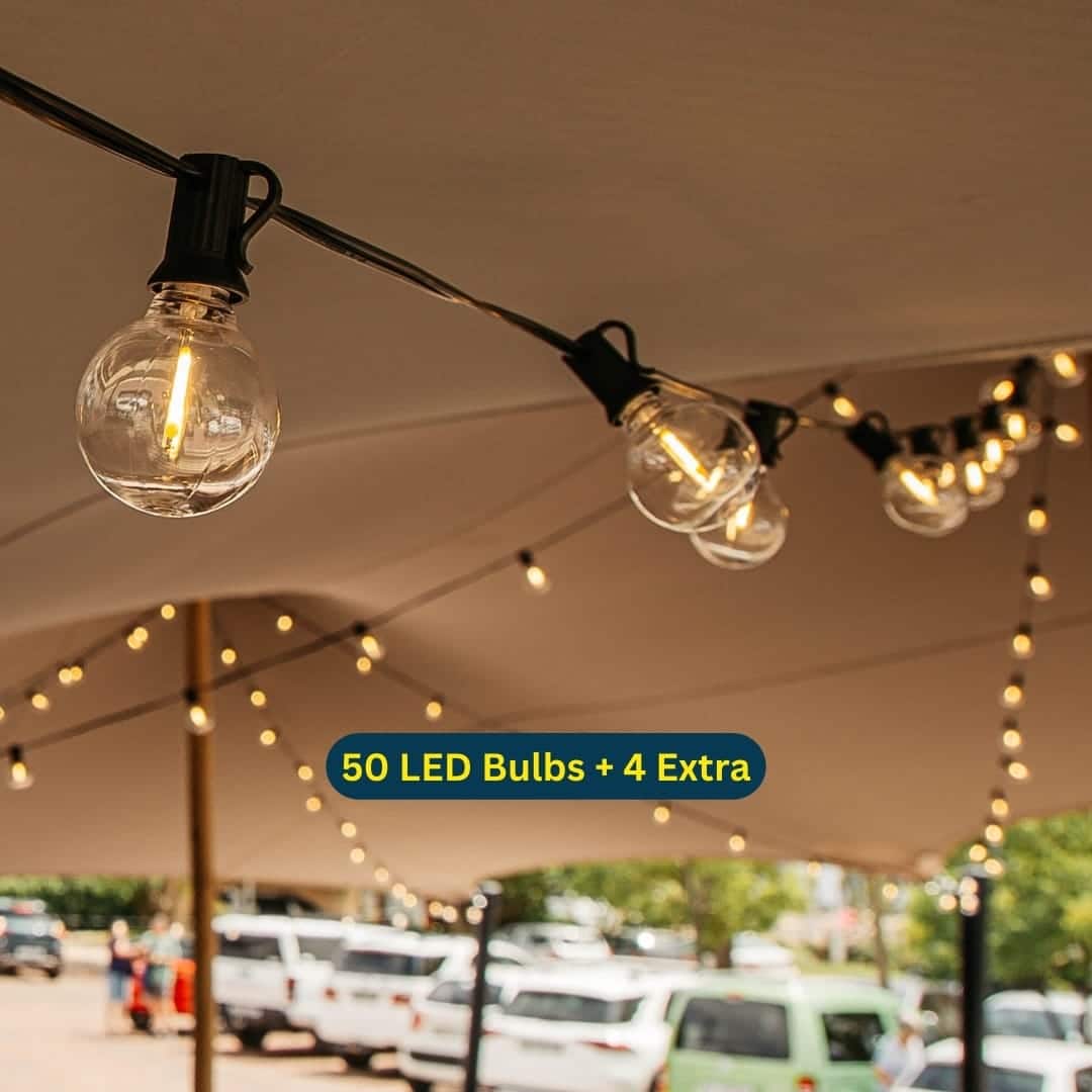 String Lights - 20m Warm White LED Bulbs | Patio Lighting