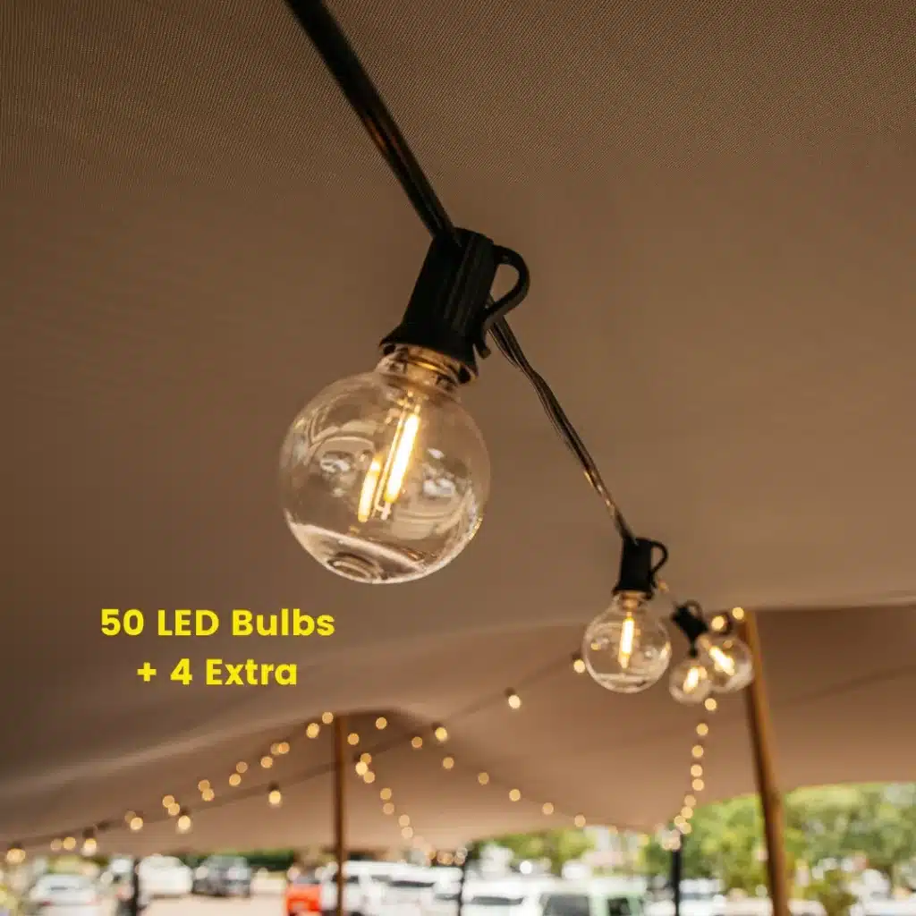 String Lights - 20m Warm White LED Bulbs | Patio Lighting