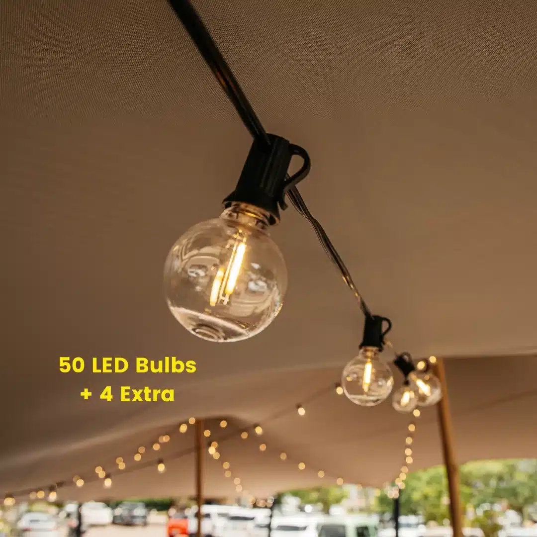 String Lights - 20m Warm White LED Bulbs | Patio Lighting