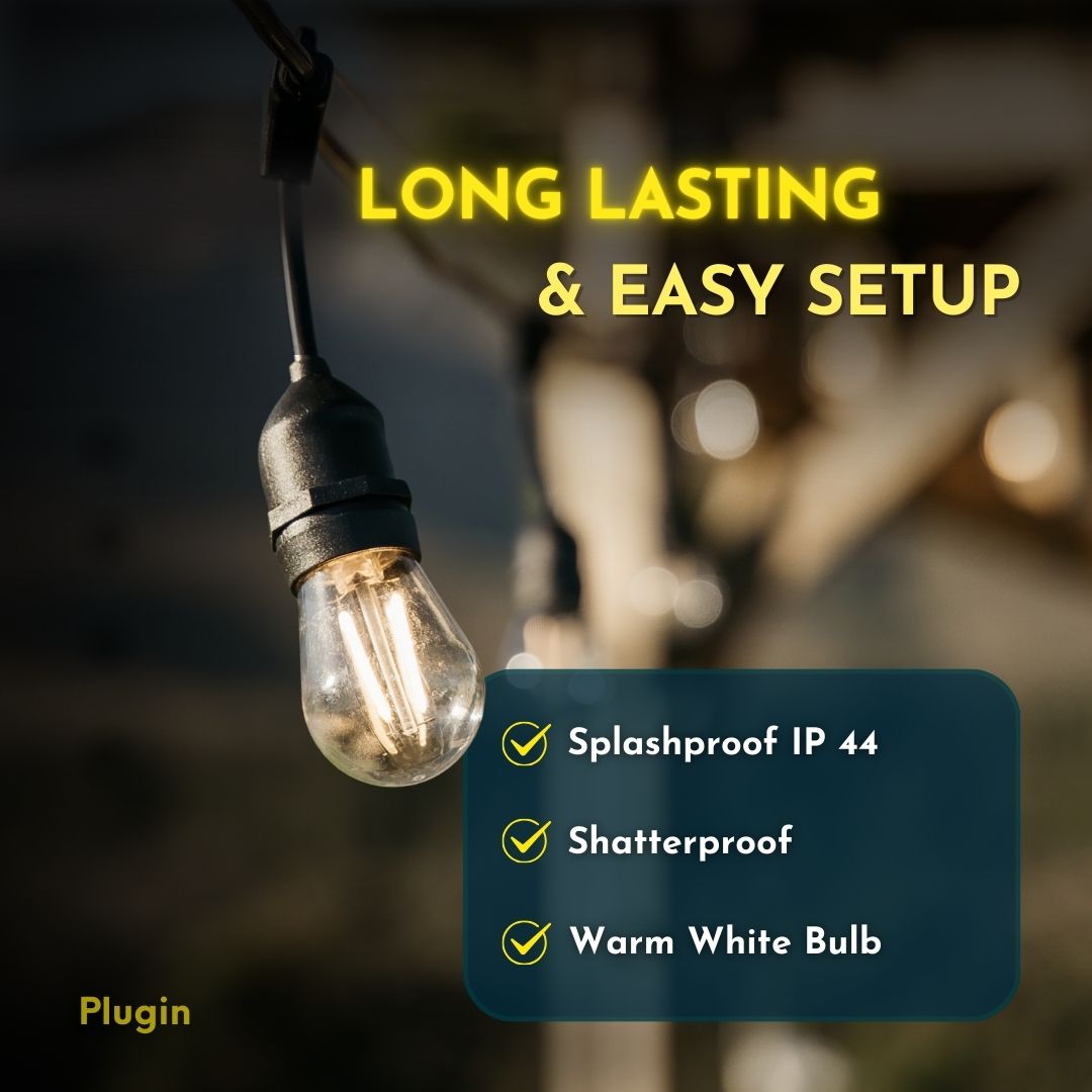20m Festoon String Lights | Warm White Outdoor Glow