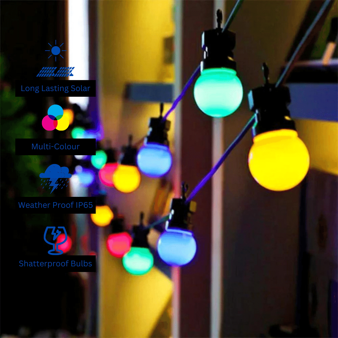 Solar 10m Multi-Colour String Lights | Festive Atmosphere