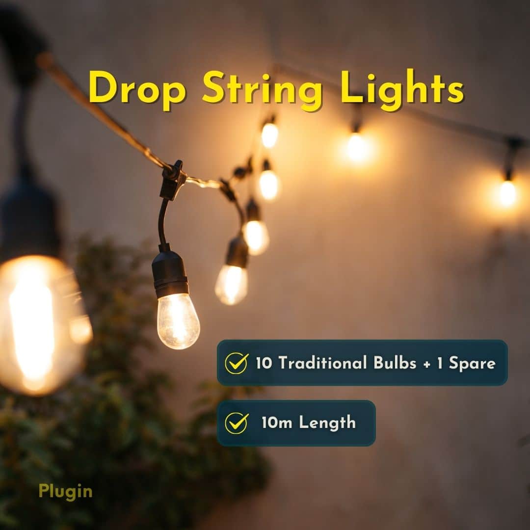 String Light 10m 10 LED Festoon Outdoor Drop String Lights