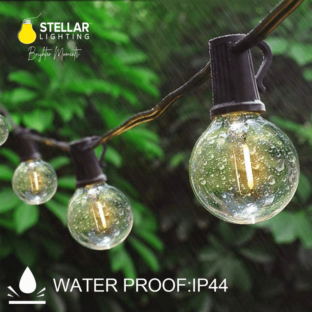 String Lights - 20m Warm White LED Bulbs | Patio Lighting