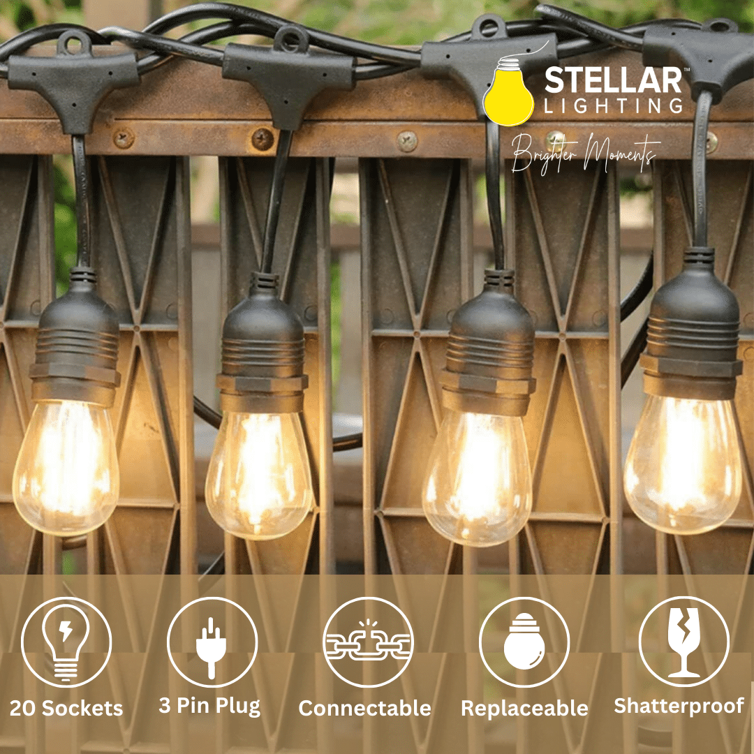 String Lighting - 20m LED Festoon Outdoor Drop String Lights