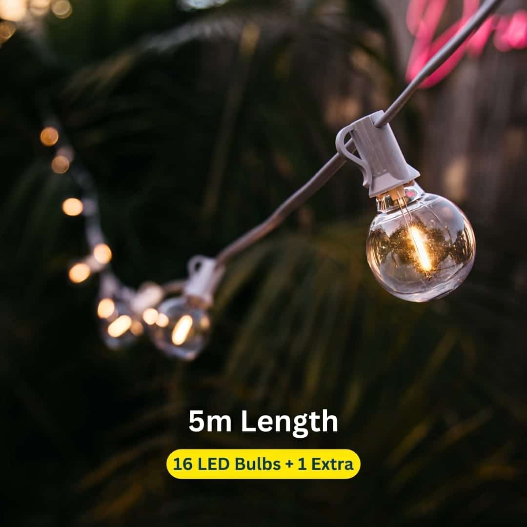 Solar 5m String Lights with 16 Warm White LED Bulbs