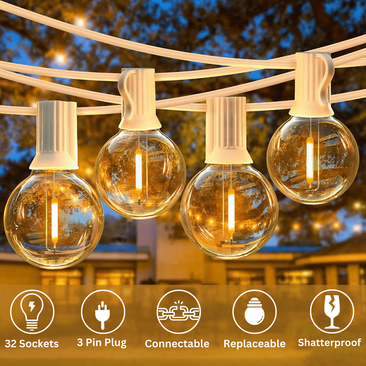 String Lights - 10 Warm White 32 LED Bulb String Lighting