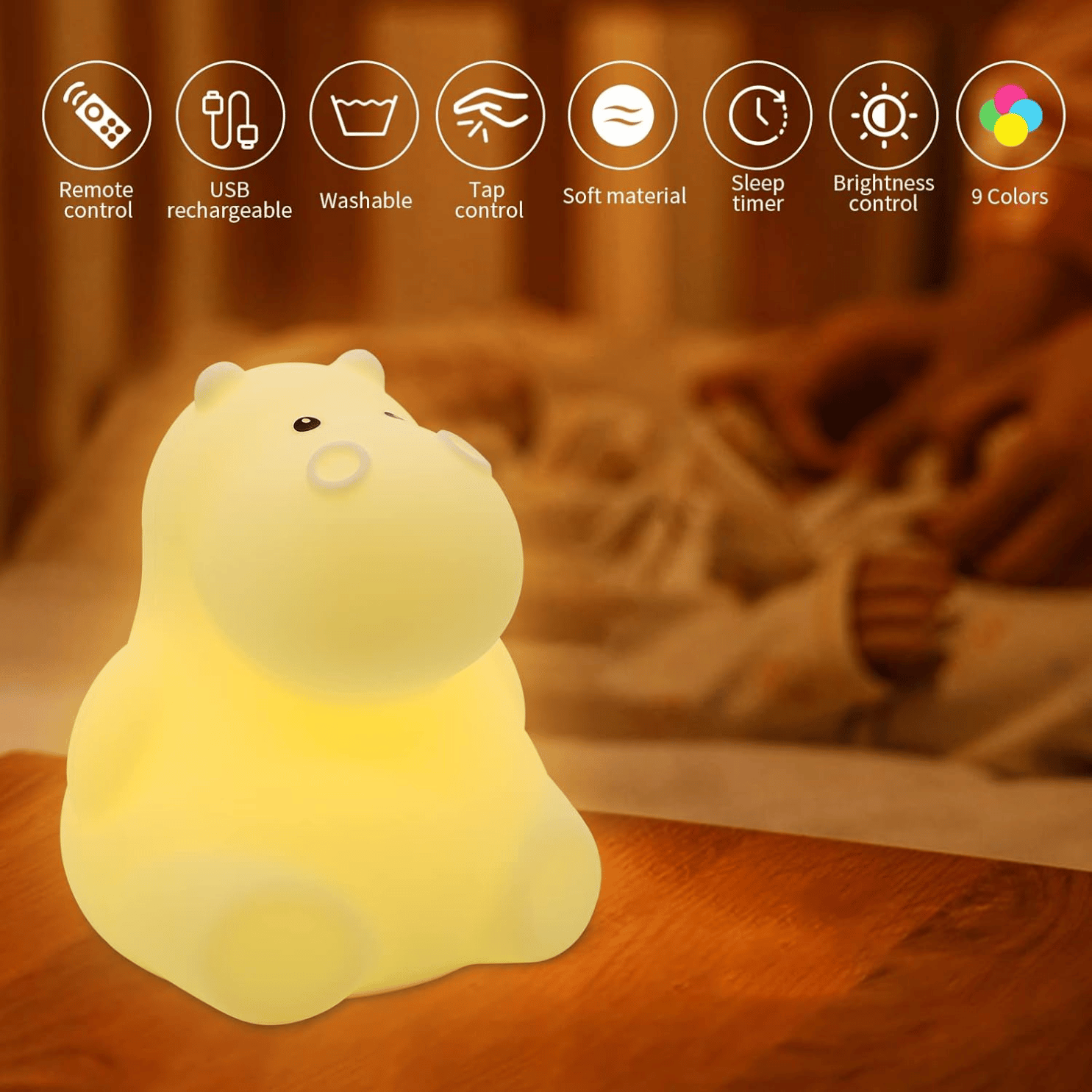 Night Light - Rechargeable LED Kids HIPPO