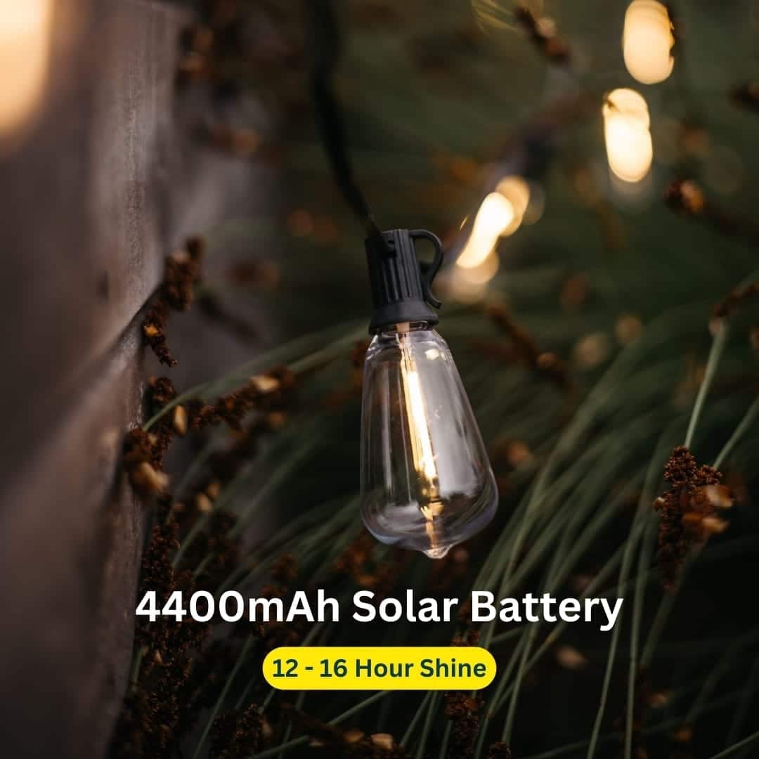 SOLAR Powered Warm White Vintage Bulb String Lights in 10m