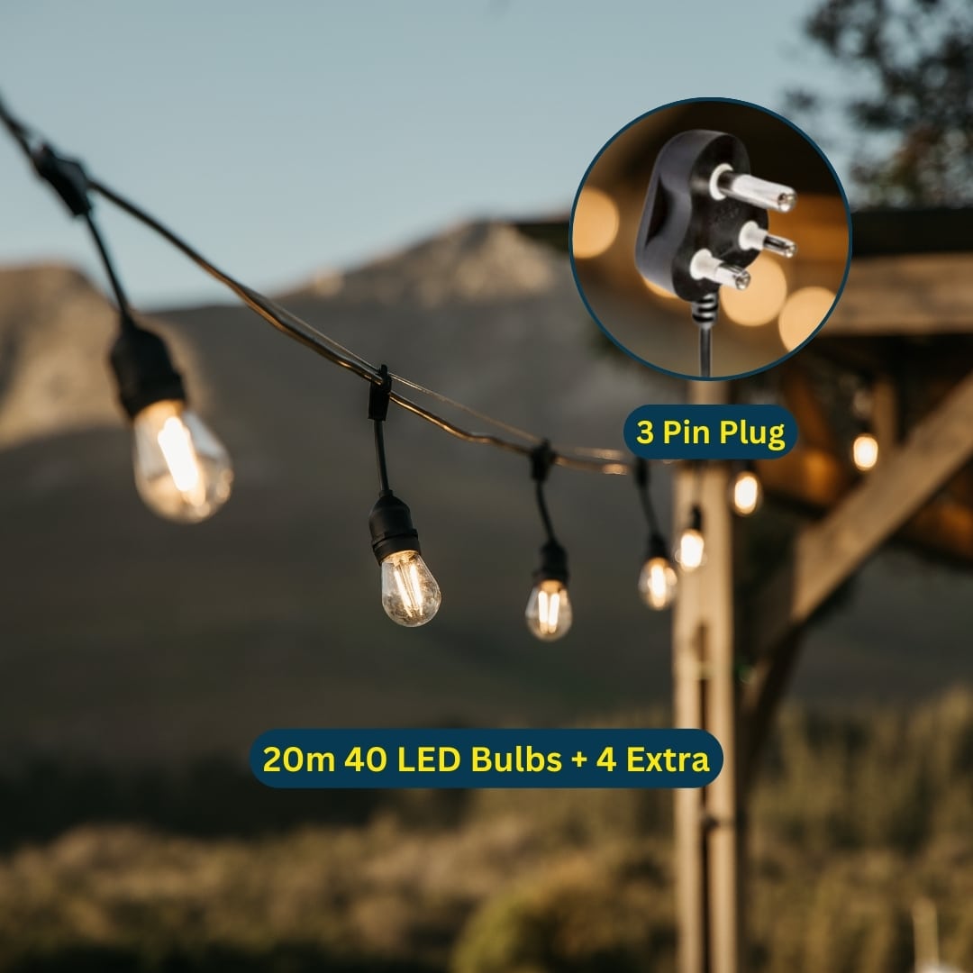 String Light 20m 40 LED Festoon Outdoor Drop String Lights