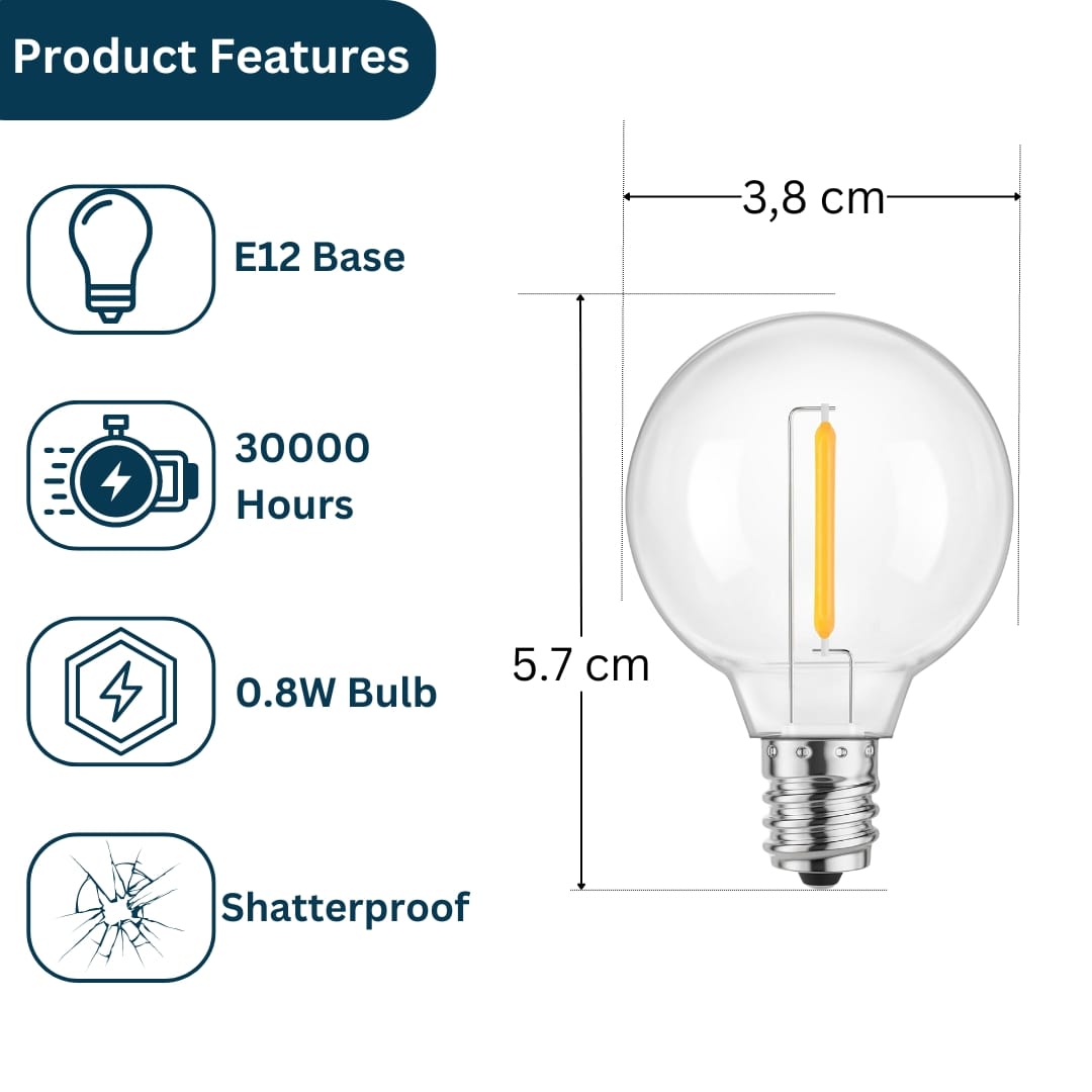 6 Pack Plug-in Classic Edison Light Bulb G40 LED E12 0.8W
