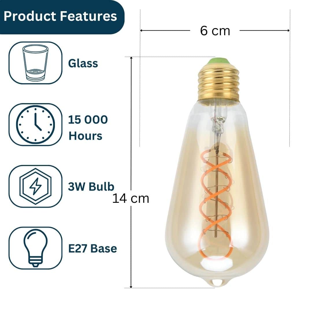 Vintage Edison Spiral Light Bulb ST64 Golden LED E27 3W